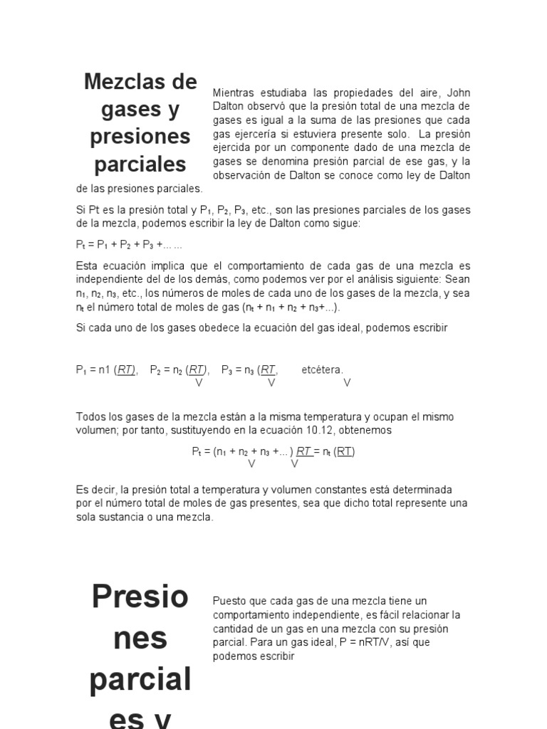 Presiones Parciales y Mezcla de Gases | PDF | Gases | Presión