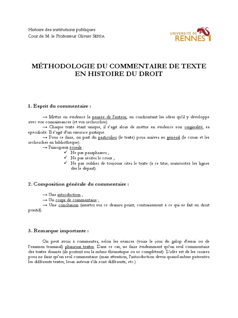 Méthodologie Commentaire Pdf