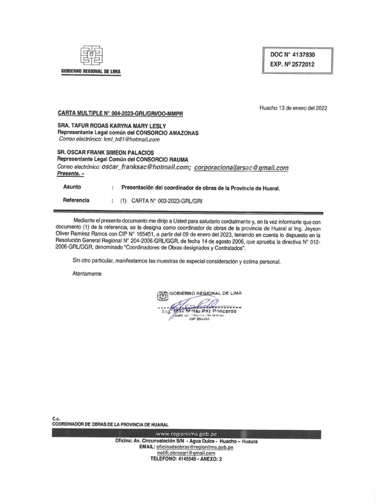 Carta Multiple N 004 2023 GRL Gri Oo MMPR | PDF