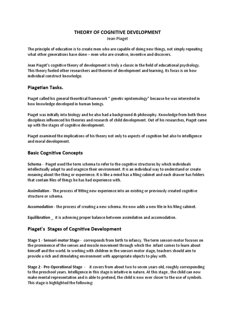 Piaget's Cognitive Development Theory | PDF | Cognitive Development ...