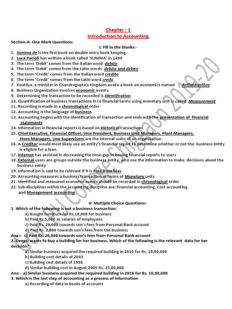 One and Two Marks Answers PDF | PDF | Debits And Credits | Bookkeeping