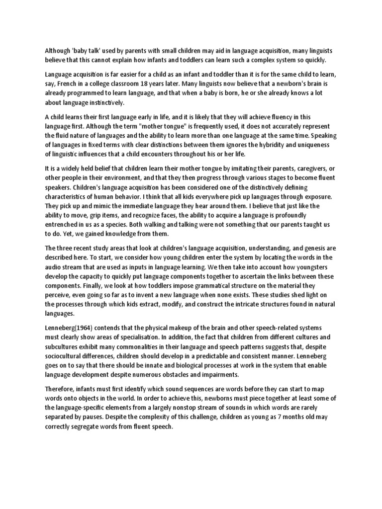 Describe How Children Acquire Their Mother Language | PDF | Language ...