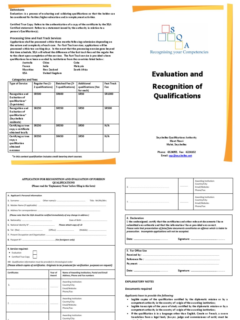 Evaluation of Foreign Qualifications Form - Seychelles Qualifications ...