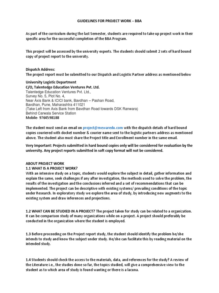 Bba - Guidelines For Project Work - Mewar | PDF | Cognition