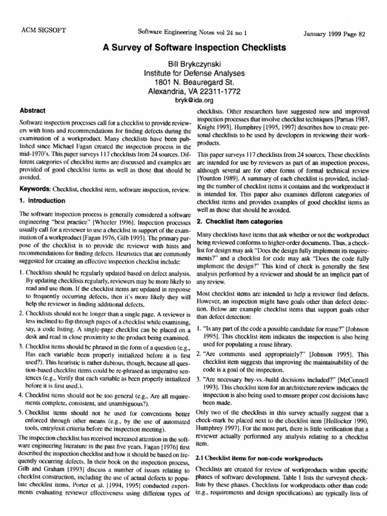 Survey of Software Inspection Checklists | PDF | Source Code | Computer ...