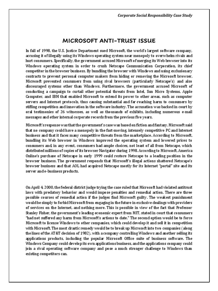 Microsoft Antitrust Case Overview | PDF | Microsoft | Software