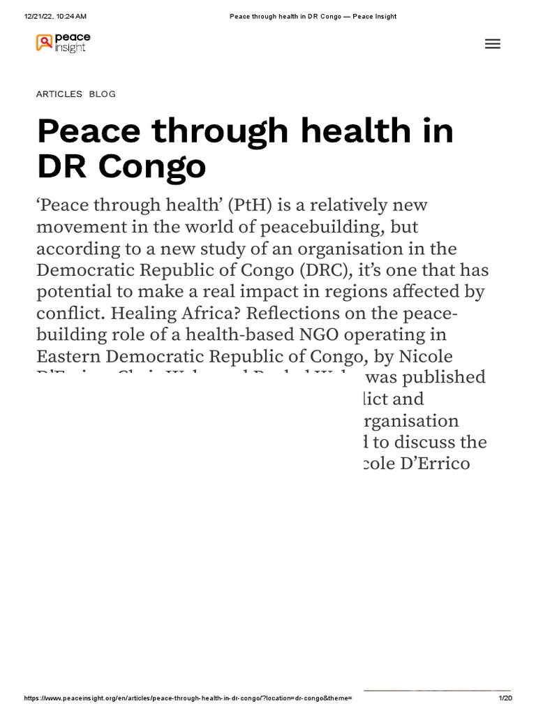 Peace Through Health in DR Congo | PDF | Peacebuilding | Democratic Republic Of The Congo