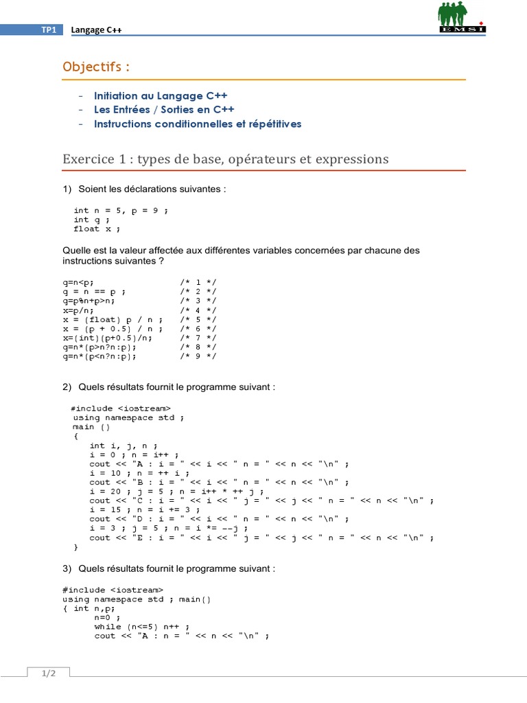 TP1 - C++ | PDF | C ++ | Programme informatique
