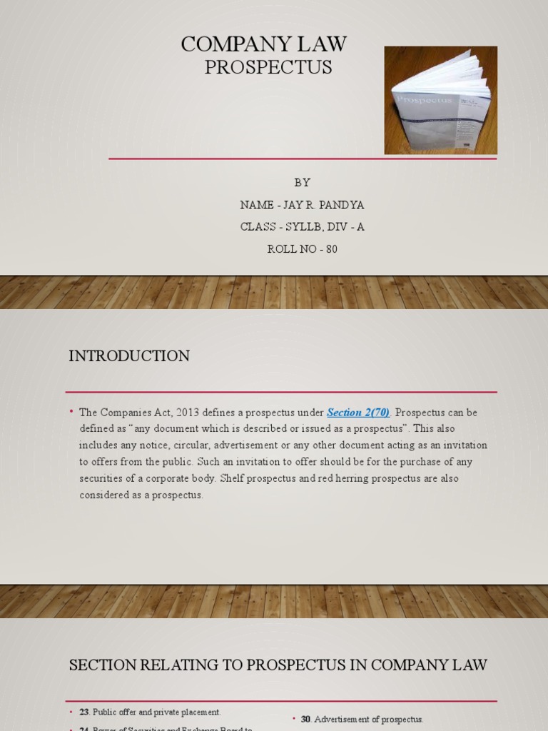 Company Law PPT JAY SYLLB-80 | PDF | Securities (Finance) | Prospectus ...