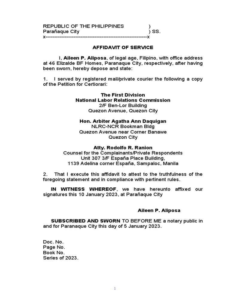 AFFidavit of Service | PDF