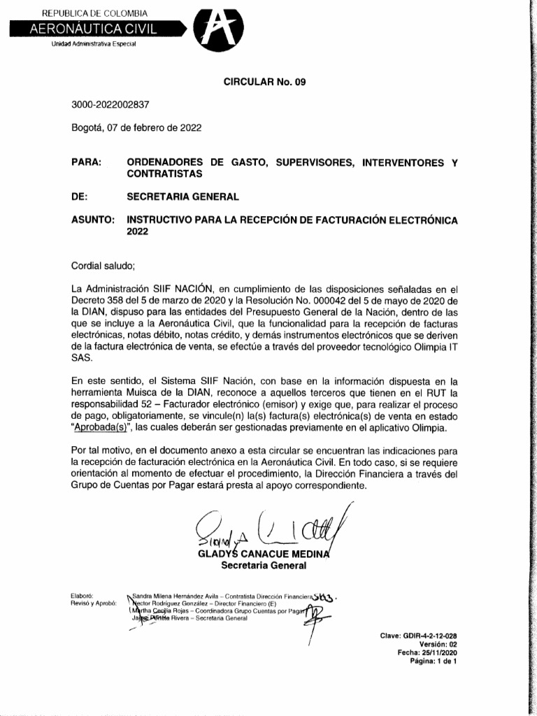 Circular 09 Instructivo para La Recepcion de Facturacion Electronica 2022 | PDF | Factura | Pagos