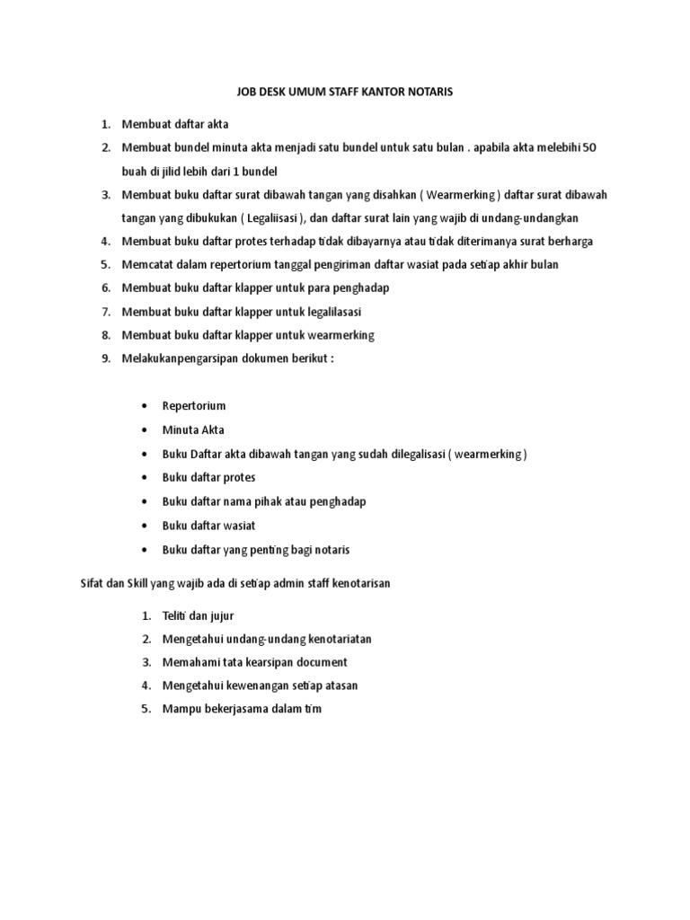 Job Desk Admin Kantor Notaris | PDF