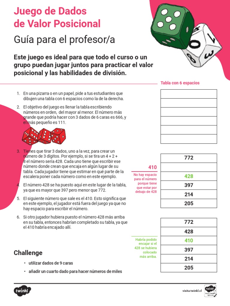 Guia de Juego de Dados para Valor Posicional | PDF