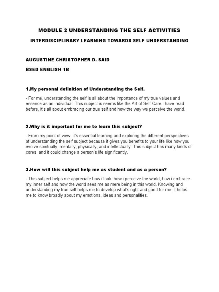 Module 2 UTS Activity | PDF | Self | Psychology
