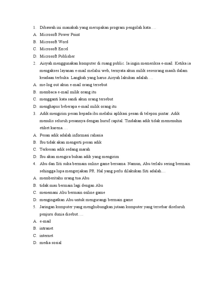 Contoh Soal TIK SD 4 | PDF