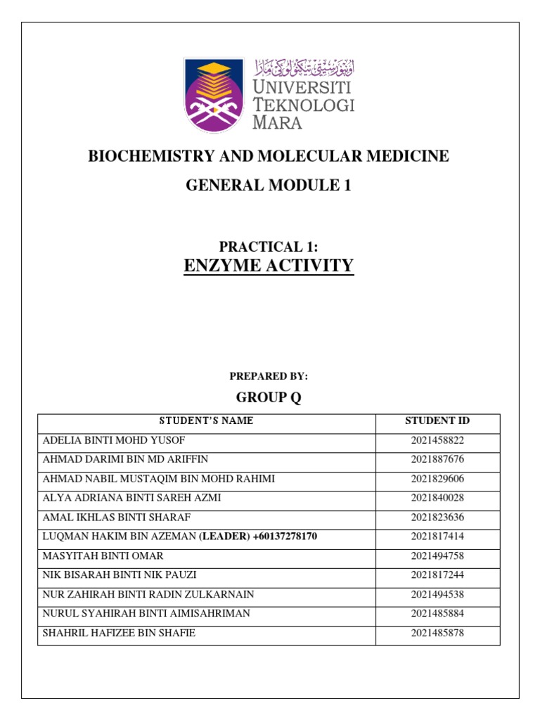 BMM PRACTICAL 1 Report PRC1 BMM Group Q (Senior Lepas) | PDF | Enzyme ...