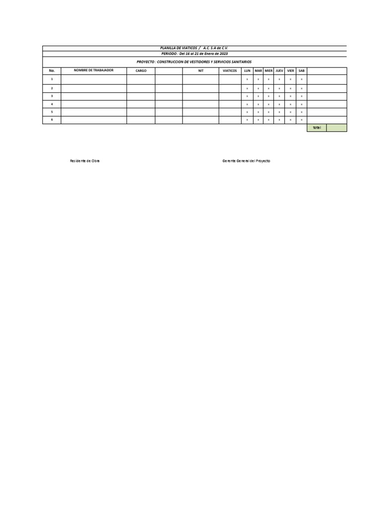 Planilla de Viaticos | PDF