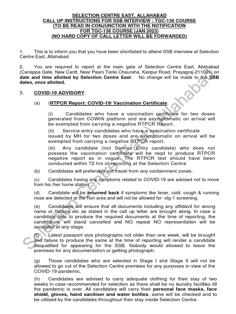 Call Up Letter Sce Allahabad For TGC 136 Course | PDF | Engineering ...