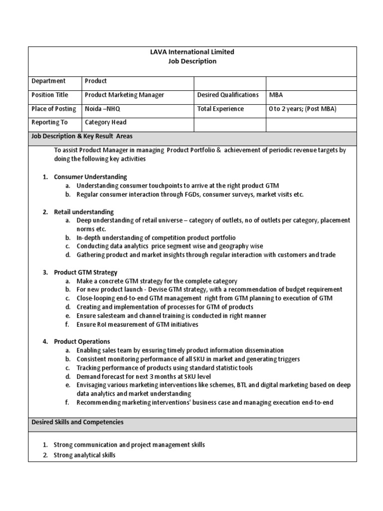 JD - Product Marketing Manager | PDF