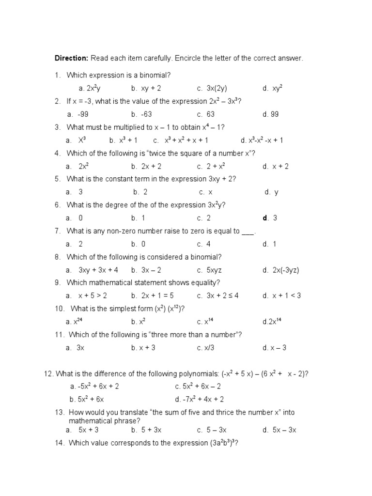 Math Exam | PDF | Equations | Multiplication