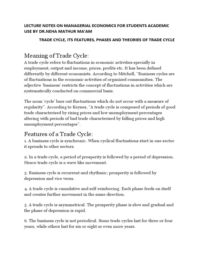 Trade Cycle: Features and Phases | PDF | Business Cycle | Interest