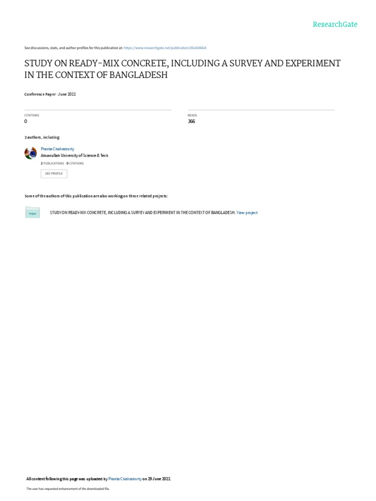 Study On Ready-Mix Concrete, Including A Survey and Experiment in The ...