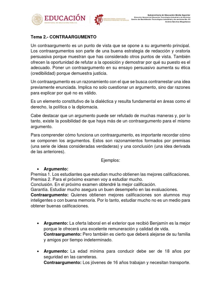 Tema 2 Contraargumentos | PDF | Argumento | Prueba (evaluación)