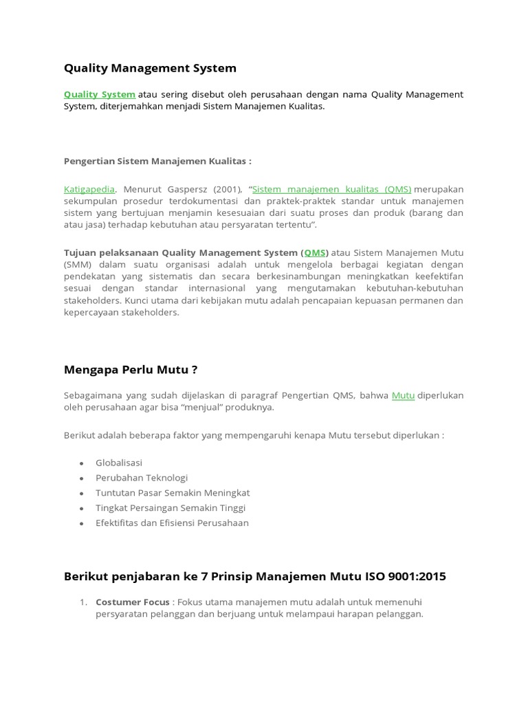 Quality Management System - QMS | PDF