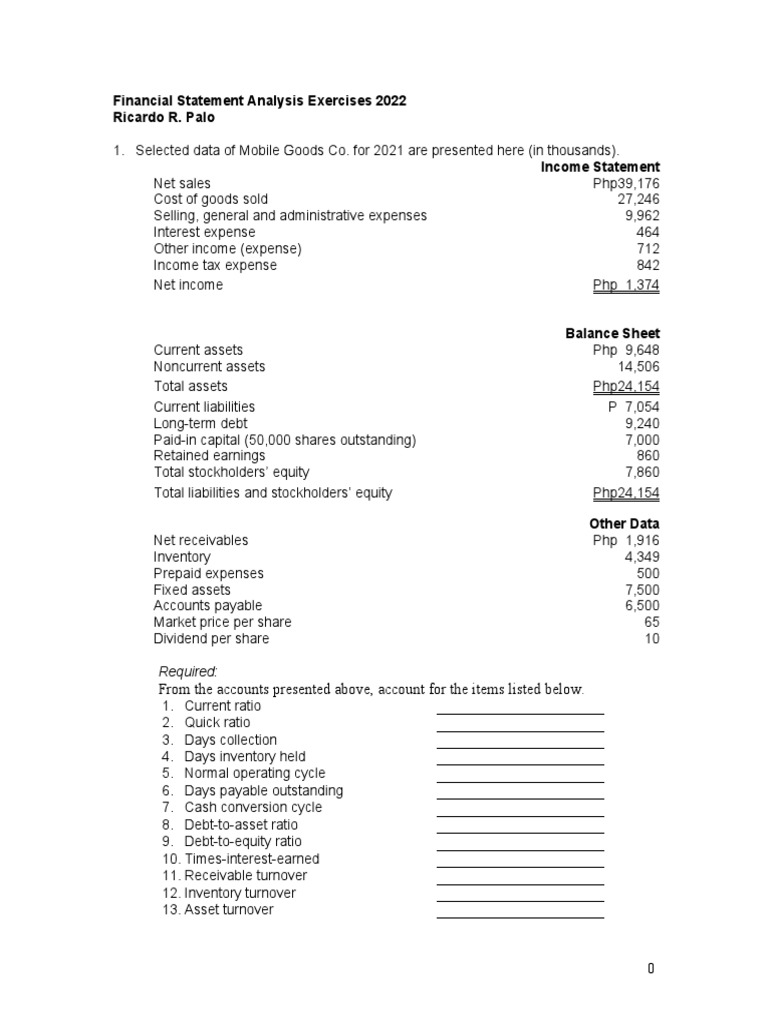 Financial Statement Analysis Exercises 2022 | PDF | Dividend | Equity ...