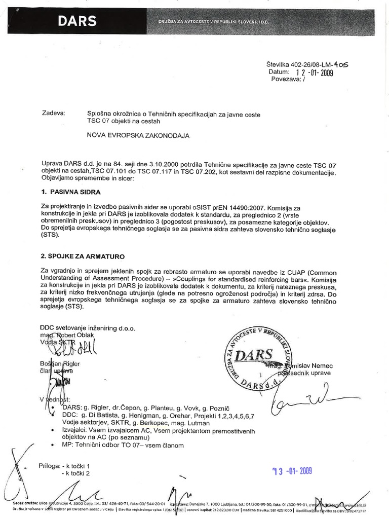 DARS Splošna Okrožnica XXXX - 2009 o TSC Za Javne Ceste TSC 07 Objekti Na Cestah | PDF