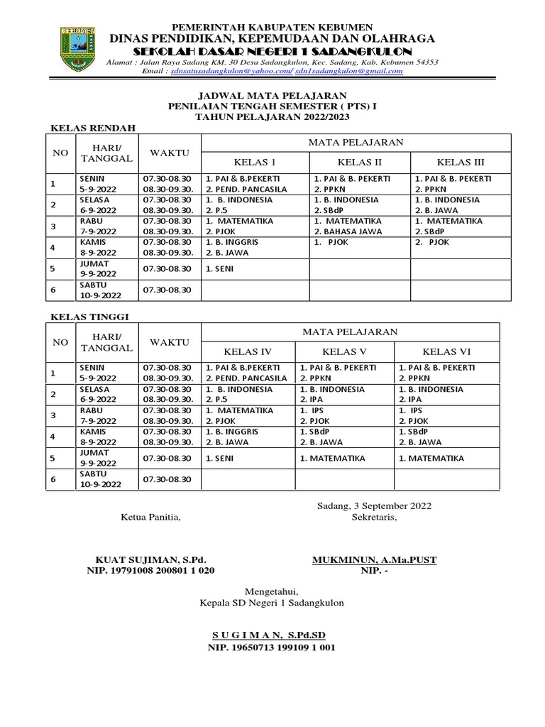 Jadwal PTS I 2022 2023 | PDF