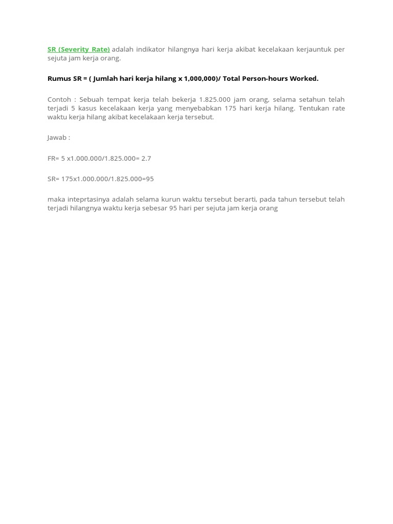 Pengertian dan Rumus Severity Rate K3 | PDF