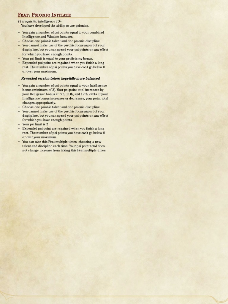Psionic Initiate Feat Overview | PDF | Self-Improvement | Science ...