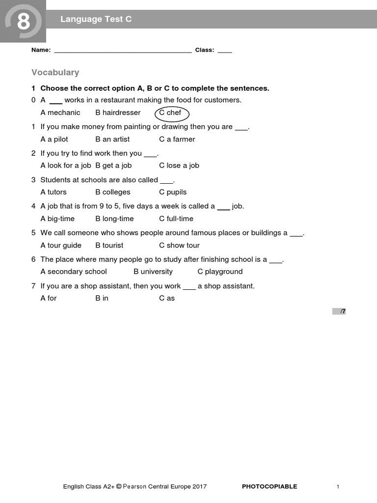ECA2+ Tests Language Test 8C | PDF | English Language | Linguistics