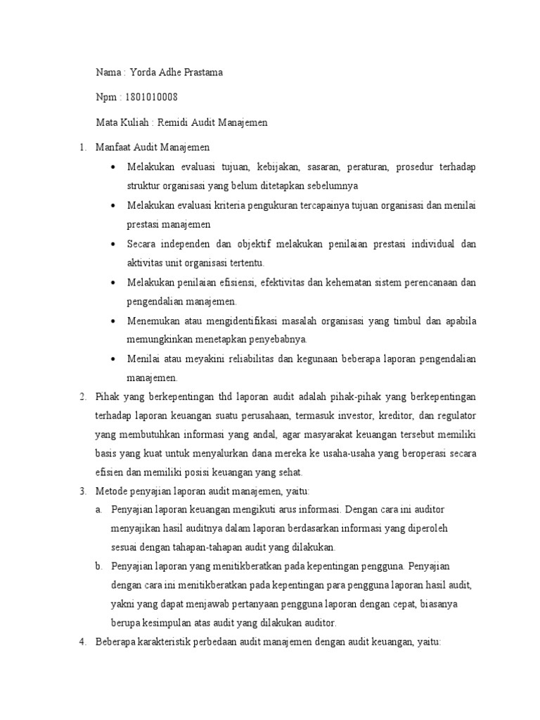 Manfaat dan Metode Audit Manajemen | PDF