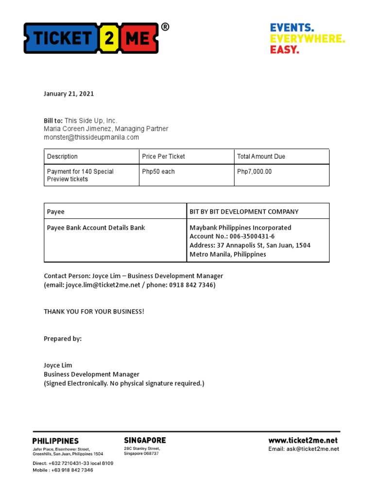 Invoice for Special Preview Tickets | PDF