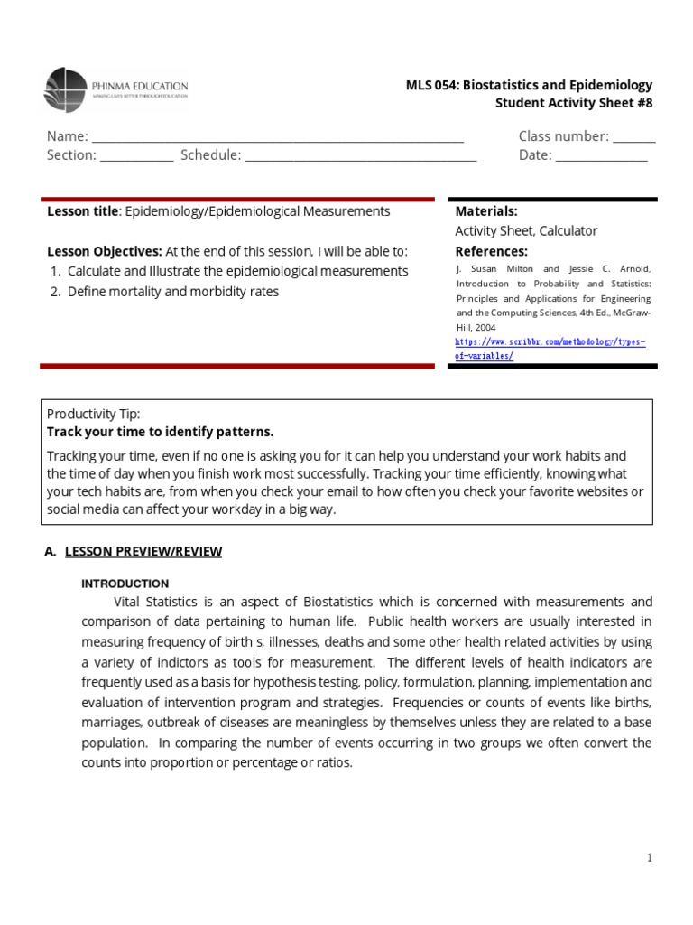 SAS 08 - MLS 054 - Epidemiology, Epidemiological Measurements | PDF ...