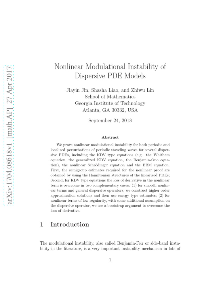 Nonlinear Modulational Instability in Dispersive Pdes | PDF | Nonlinear ...