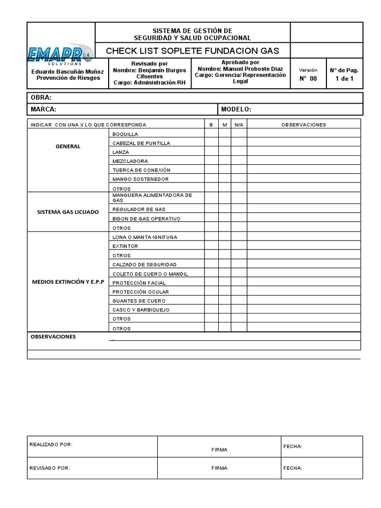 Check list soplador de fundación gas | PDF