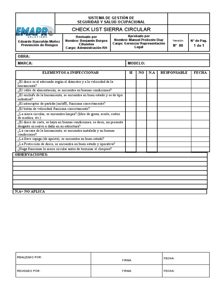 Checklist Sierra Circular | PDF