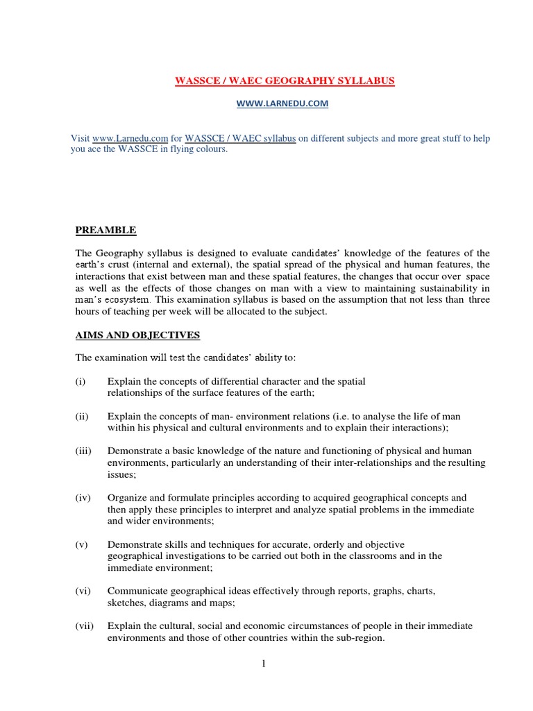 WAEC Geography Syllabus 2025 Overview | PDF | Climate | Natural Environment