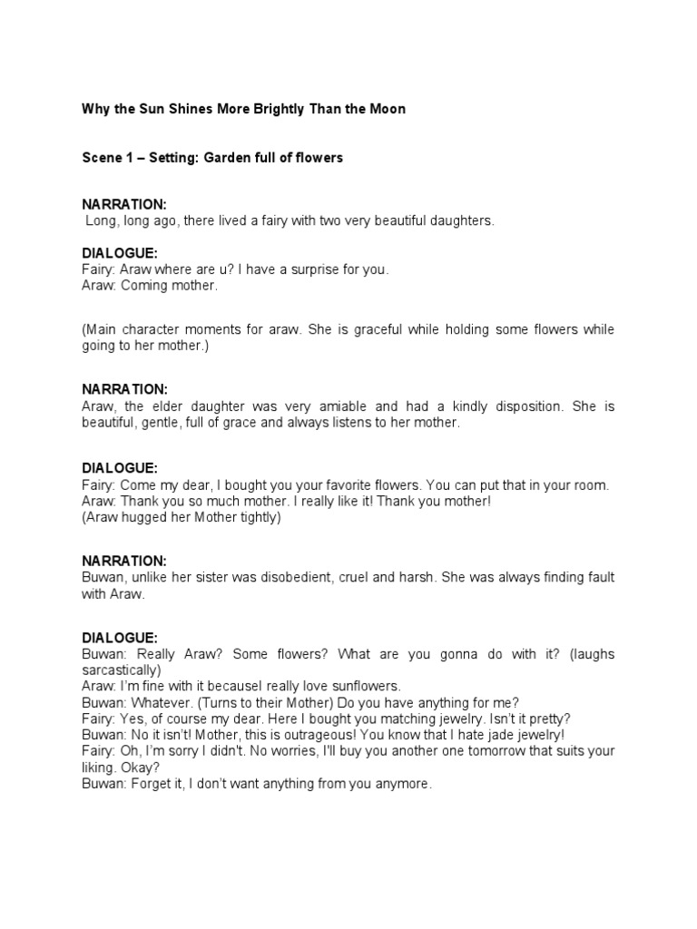 Why The Sun Shines More Brightly Than The Moon Script Super Final | PDF ...