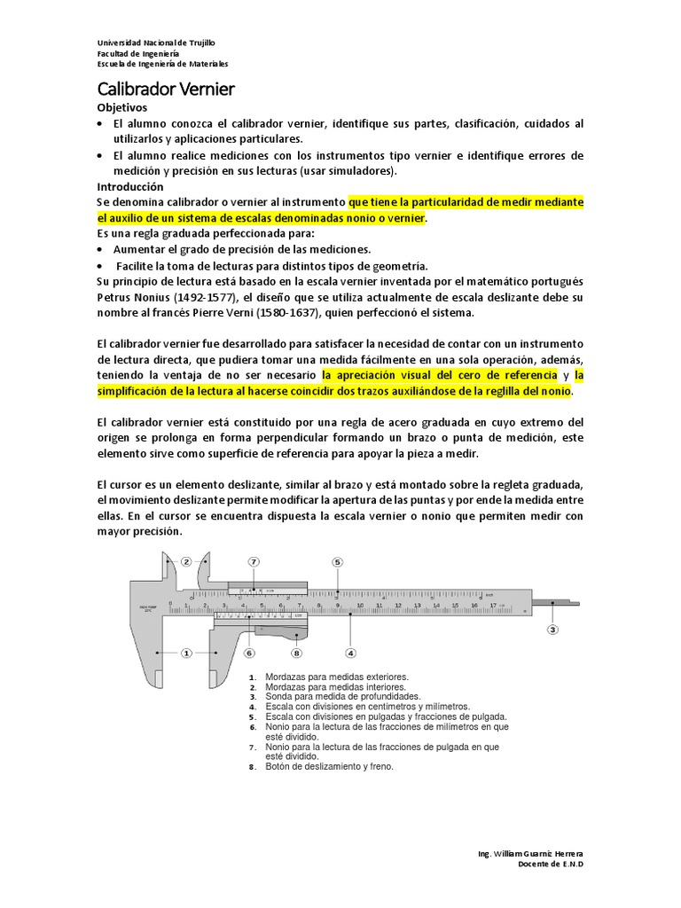 Uso y Lectura del Calibrador Vernier | PDF | Metrología