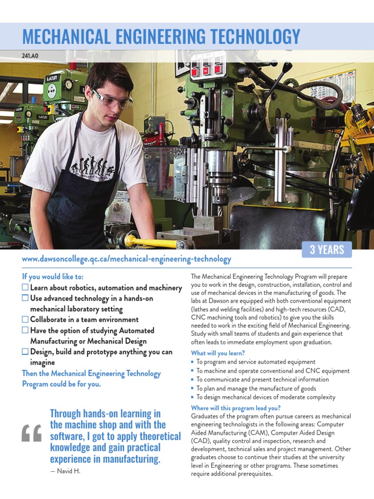 Mechanical Engineering Technology 241A0 Info Sheet Web | PDF ...