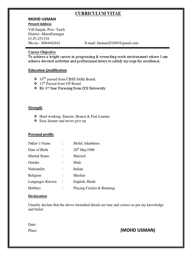 Resume of Mohd Usman Farman | PDF