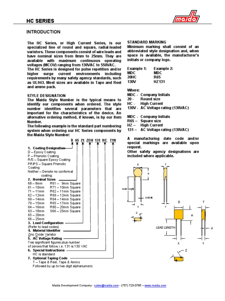 HC Series Varistors | PDF | Electrical Engineering | Quantity