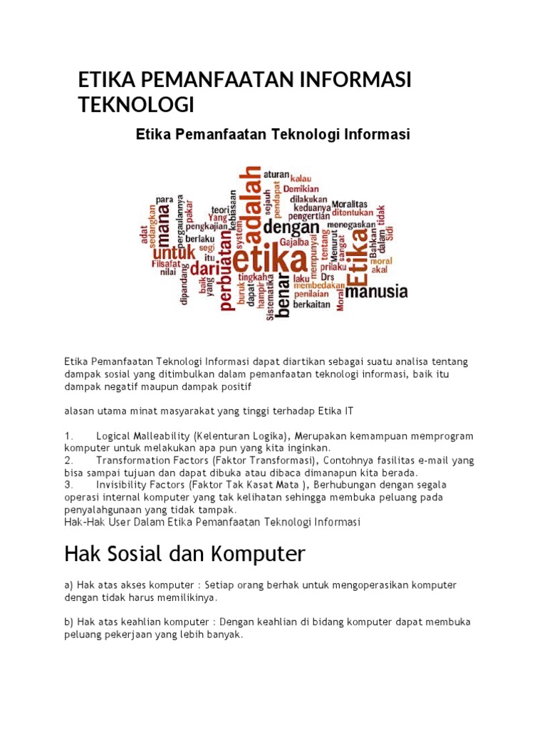 Etika Penggunaan Teknologi Informasi | PDF | Komputer