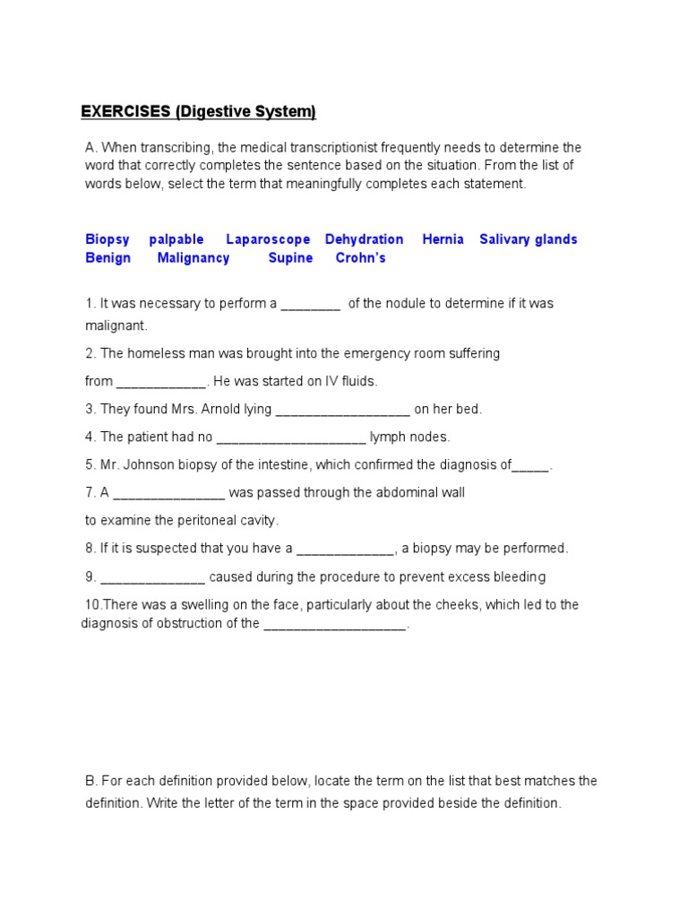 EXERCISES (Digestive System) | PDF | Gallbladder | Biopsy