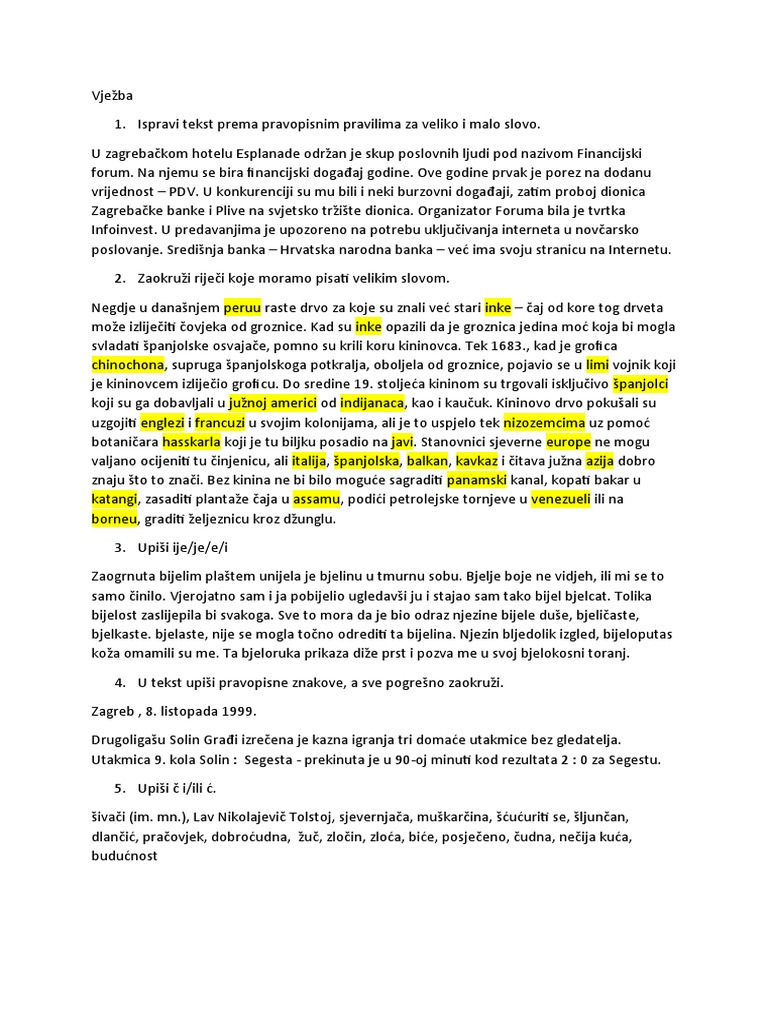 Vježba Veliko Slovo | PDF