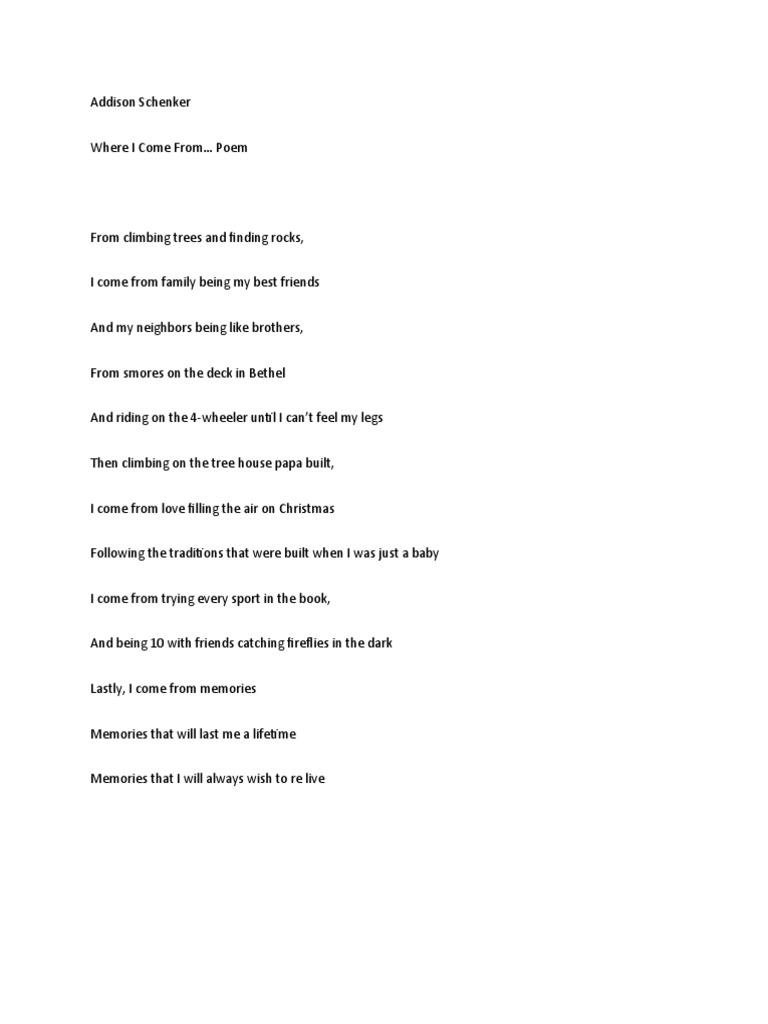 Where I Come From Poem | PDF